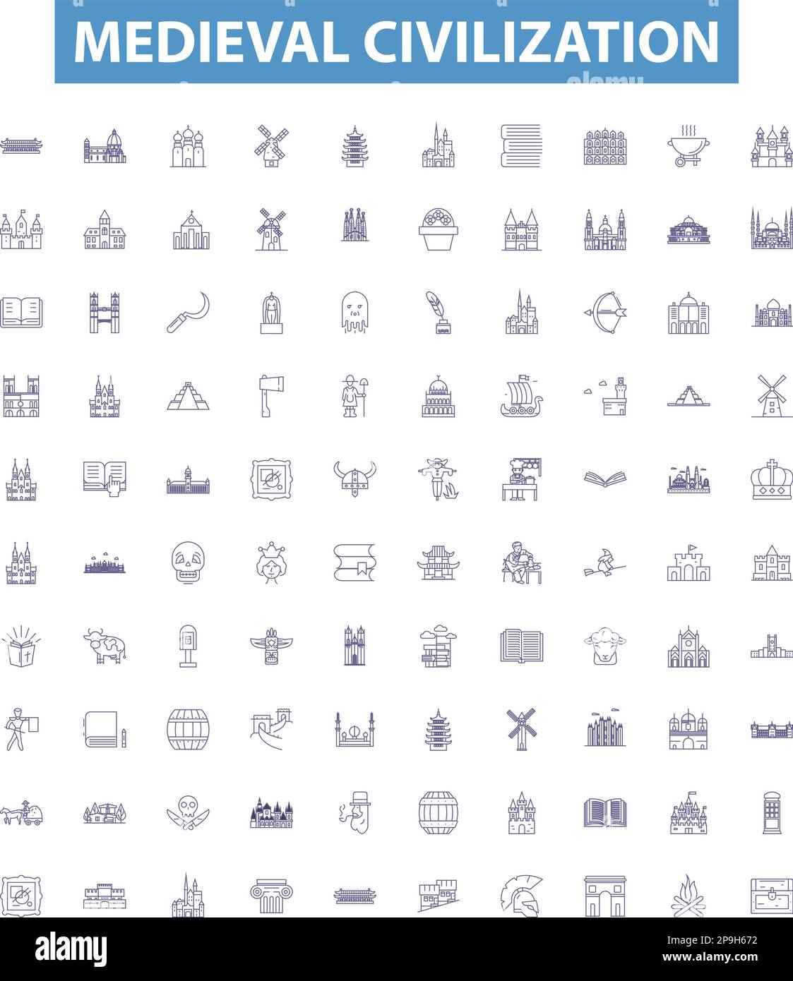 Medieval civilization line icons, signs set. Medieval, Civilization ...