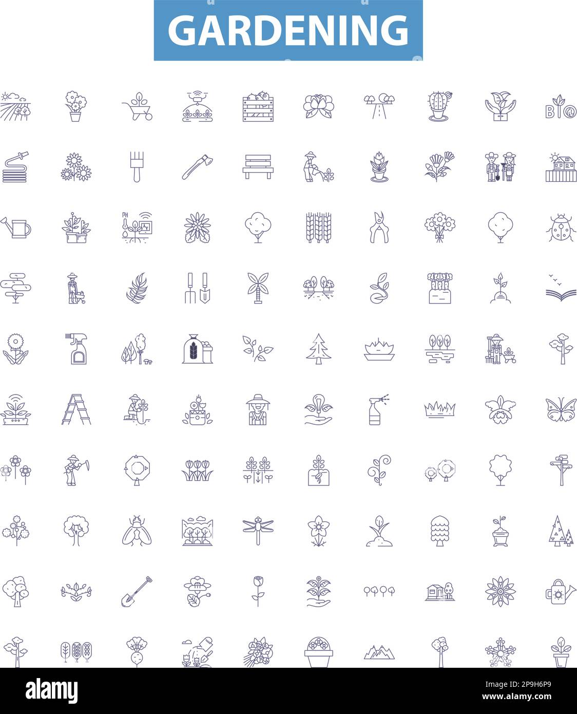 Gardening line icons, signs set. Planting, Watering, Pruning, Weeding ...