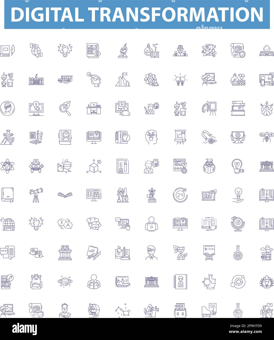 Digital Transformation Line Icons Signs Set Digital Transformation Technology Automation