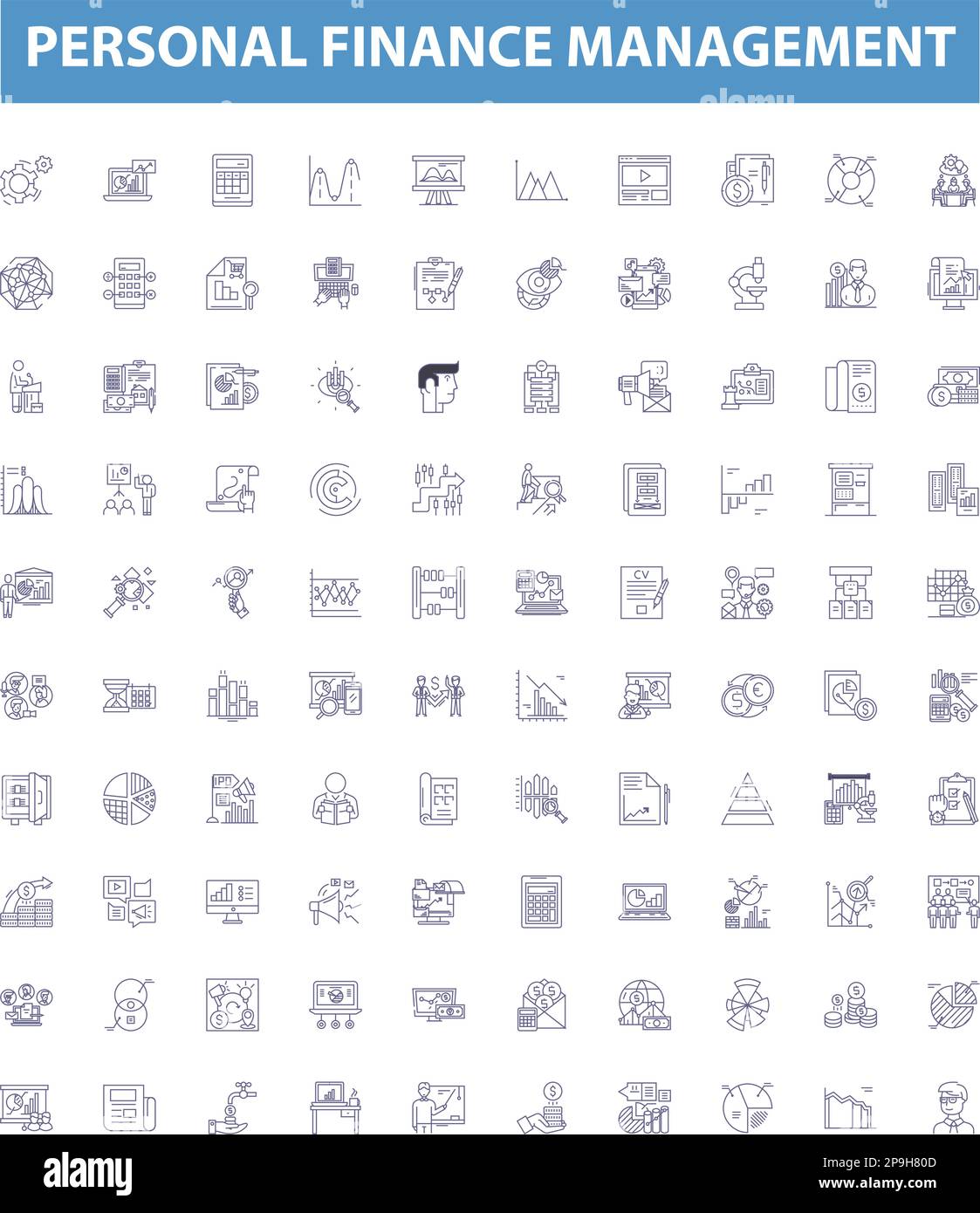 Personal finance management line icons, signs set. Budgeting ...