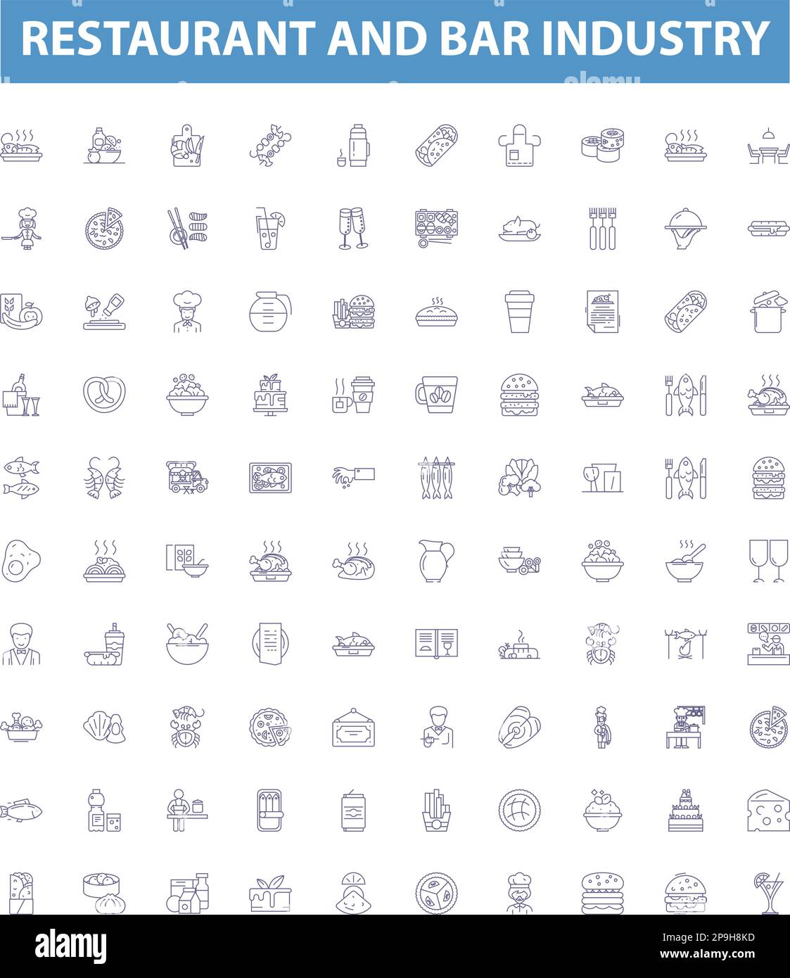 Restaurant and bar industry line icons, signs set. Restaurant, Bar, Industry, Dining, Cuisine ...