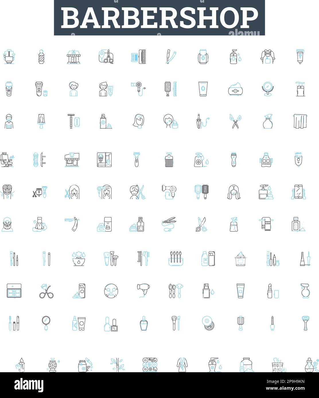 Barbershop vector line icons set. Barber, Haircut, Shave, Salon, Beard ...