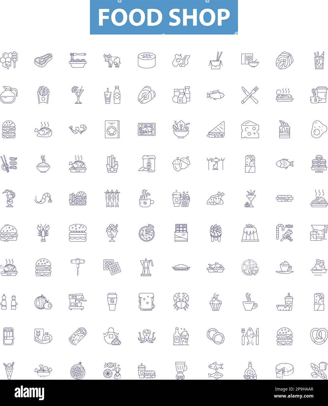 Food shop line icons, signs set. Takeaway, Delicatessen, Pantry ...