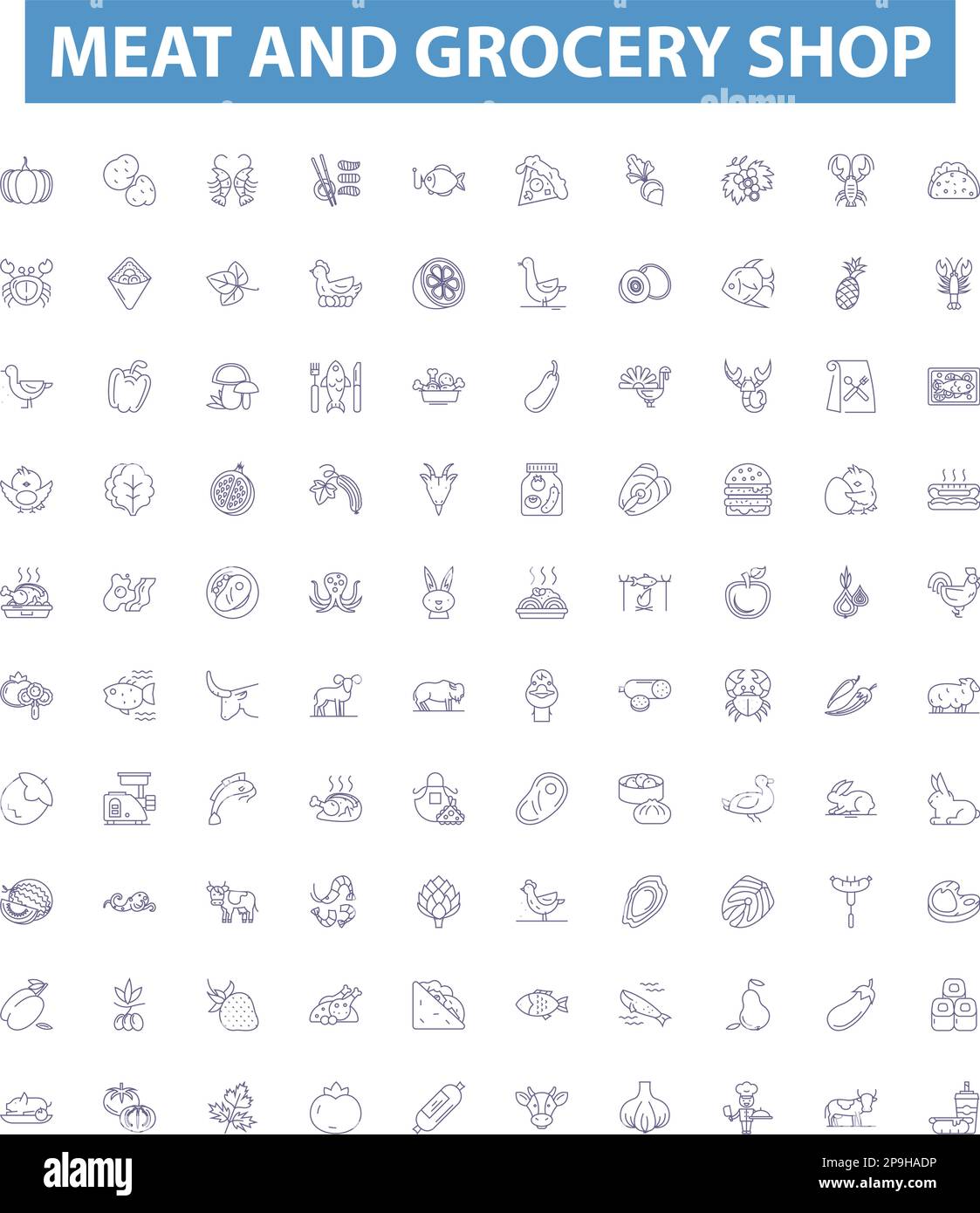 Meat and grocery shop line icons, signs set. Butcher, Grocery, Deli ...