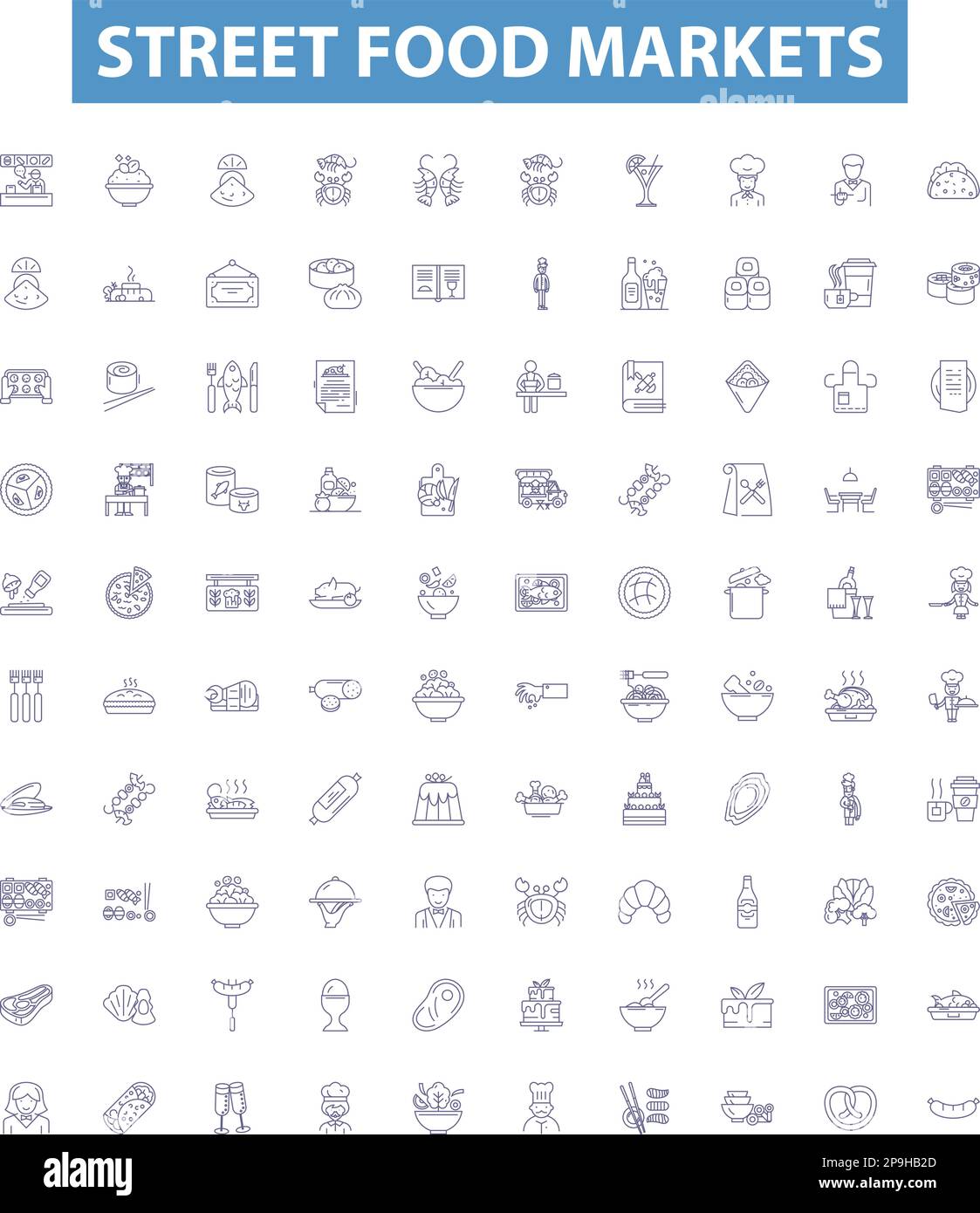 Street food markets line icons, signs set. Street, food, markets ...