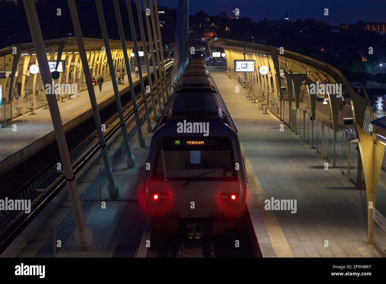 Istanbul, Turkey - May 10 2019: Train at the Haliç station of the M2 ...
