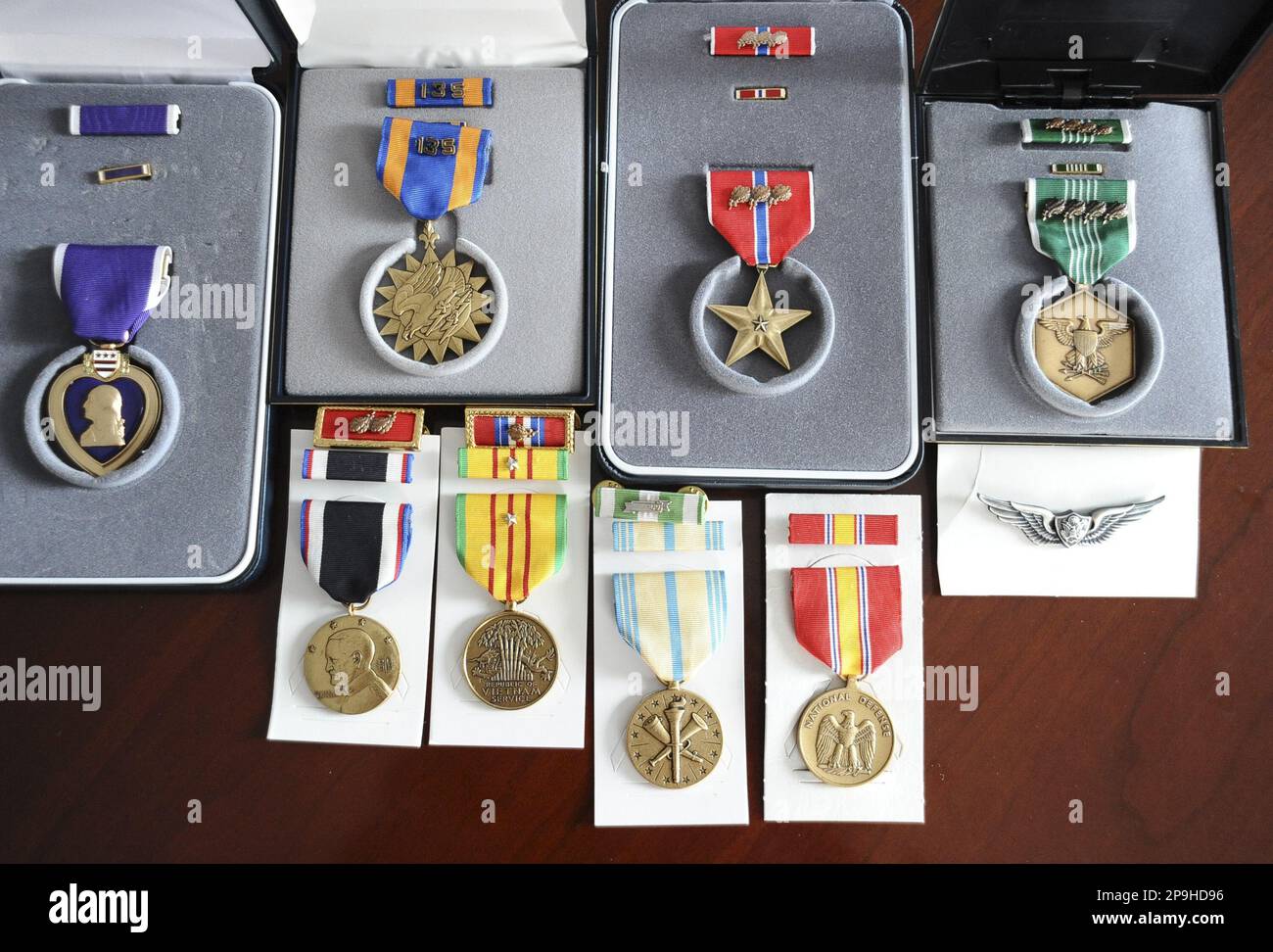 Military service medals including from top left to right, the Purple ...
