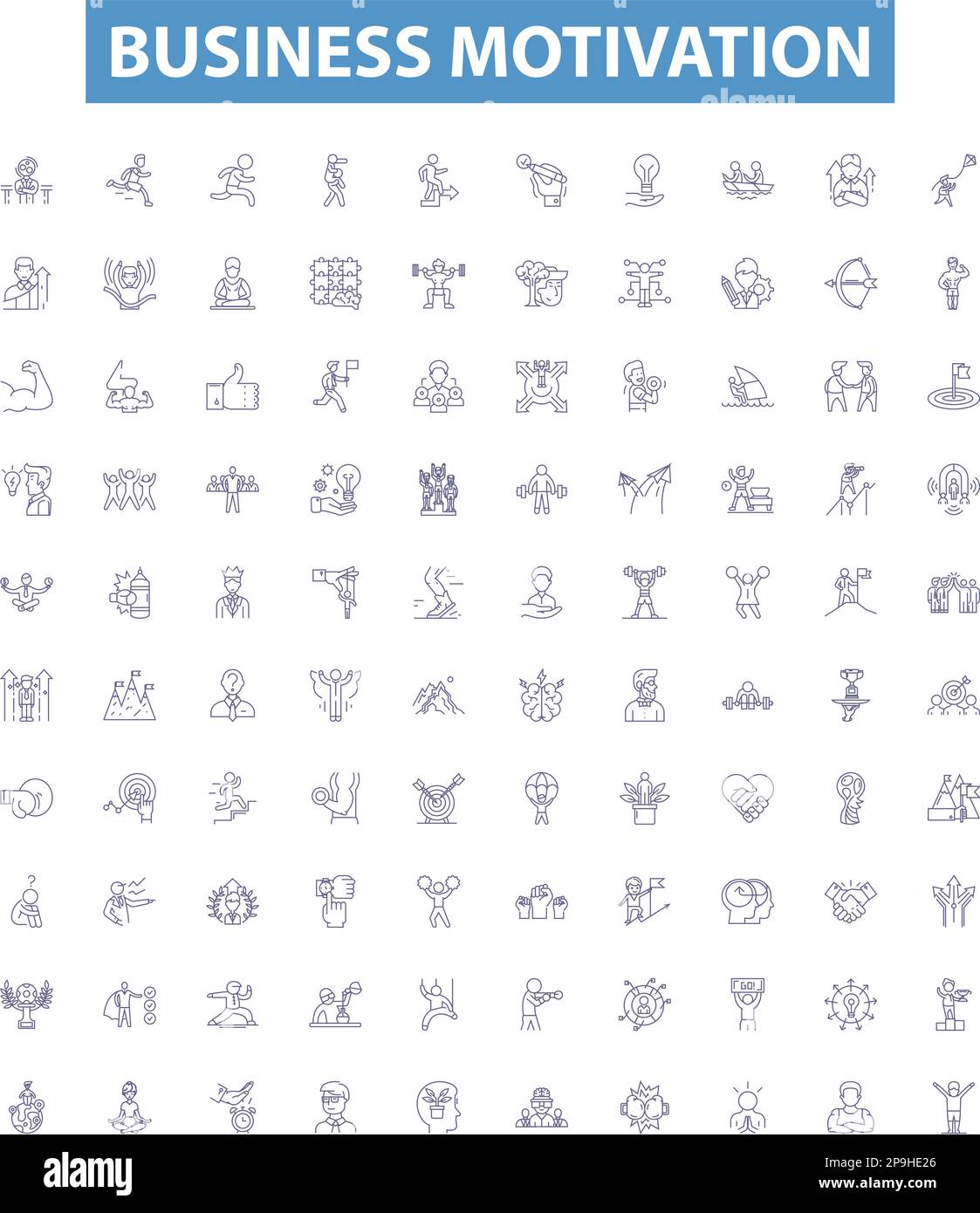 Business motivation line icons, signs set. Motivate, Drive, Inspire ...