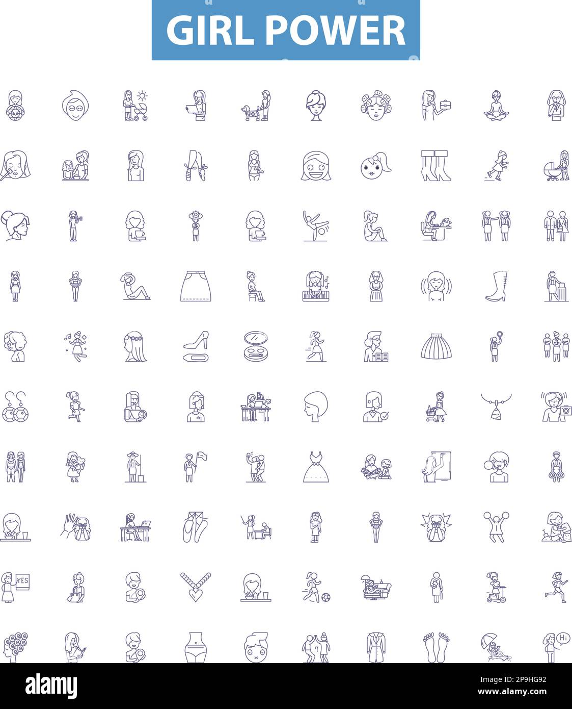 Girl power line icons, signs set. Feminism, Strength, Equality ...