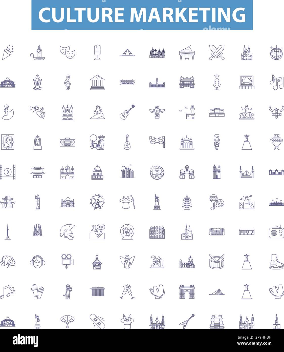 Culture marketing line icons, signs set. Cultural, Marketing ...