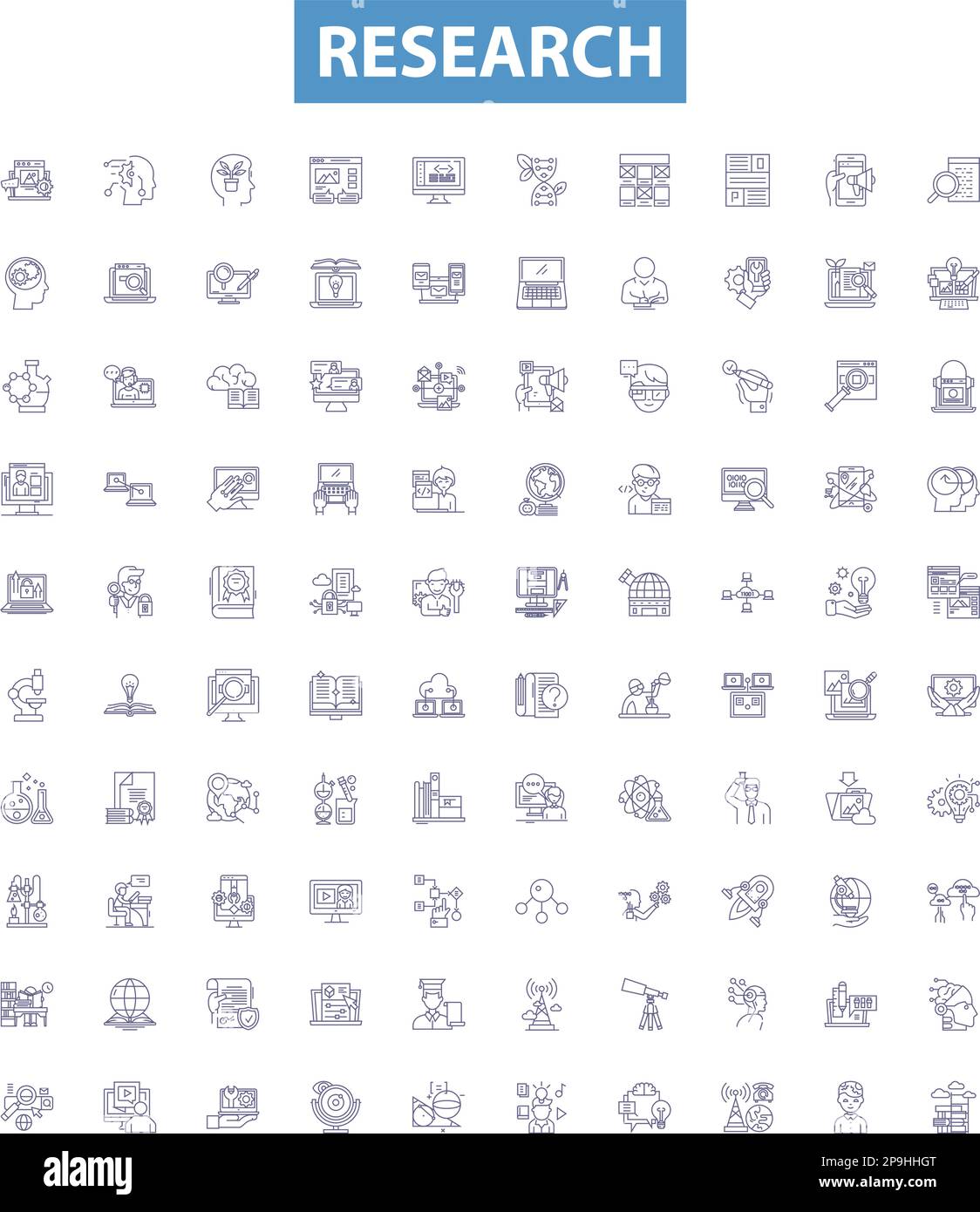 Research line icons, signs set. Investigate, Analyze, Probe, Study ...