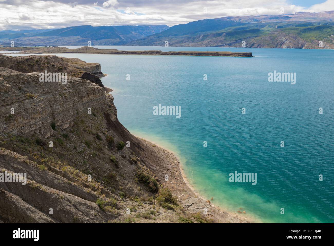 On the mountain shore of the Chirkey reservoir on a sunny September day ...
