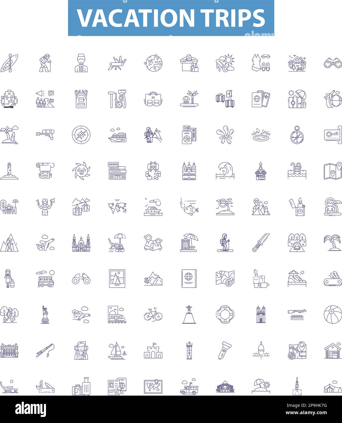 Vacation trips line icons, signs set. Holiday, Excursions, Travels ...