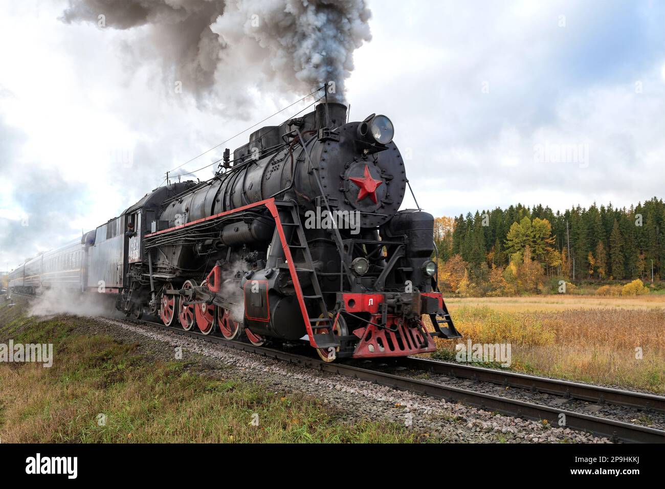 SORTAVALA, RUSSIA - OCTOBER 09, 2022: Old steam locomotive L-3051 with ...