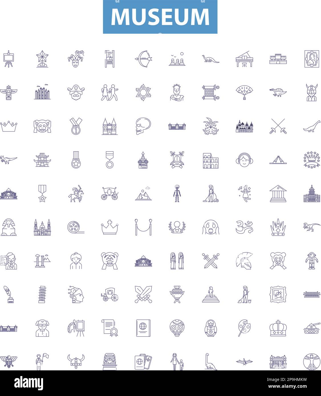 Museum line icons, signs set. Gallery, Monument, Archive, Exhibit ...