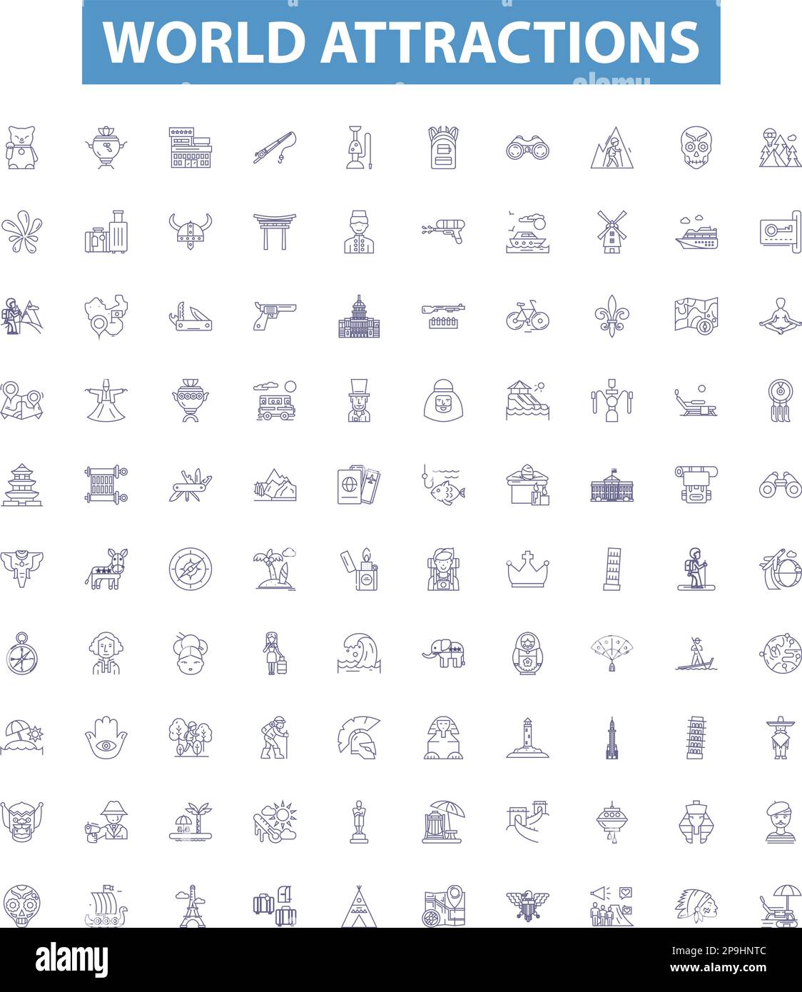 World attractions line icons, signs set. Sites, Destinations ...