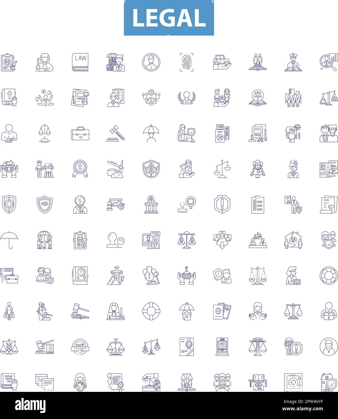 Legal line icons, signs set. Lawful, Just, Legitimate, Valid, Binding ...