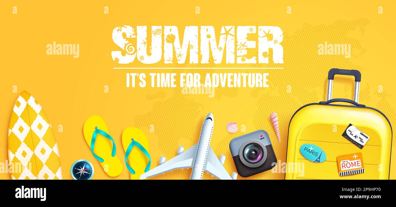 Summer vector background. Summer time adventure text in yellow empty ...
