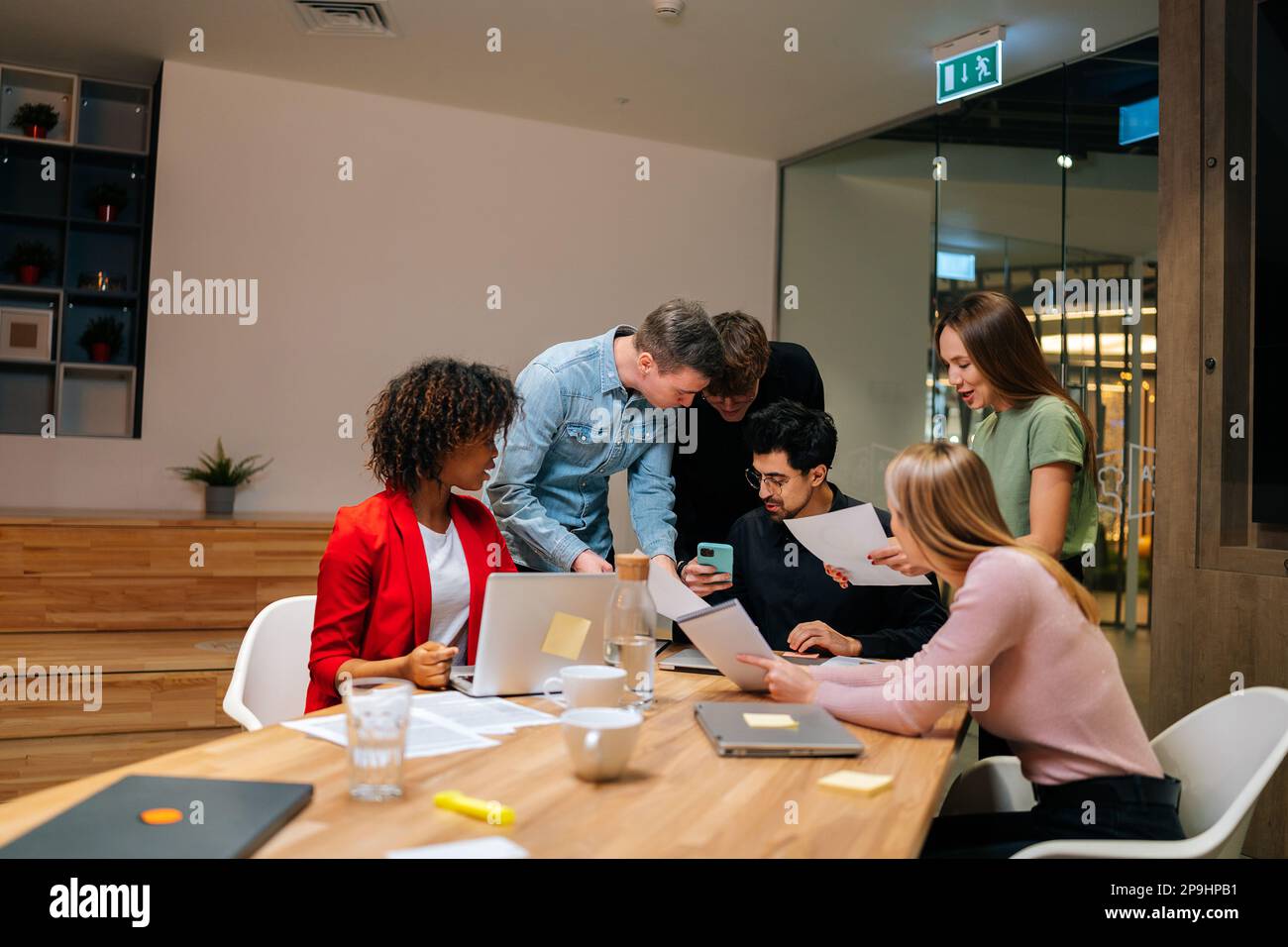 Remote view of serious male mentor, corporate teacher training diverse ...