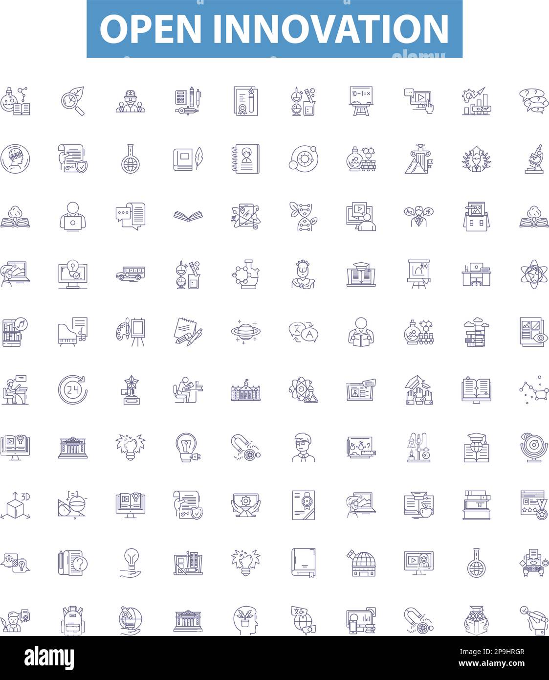 Open innovation line icons, signs set. Open, Innovation, Collaboration ... Open innovation line icons, signs set. Open, Innovation, Collaboration ...