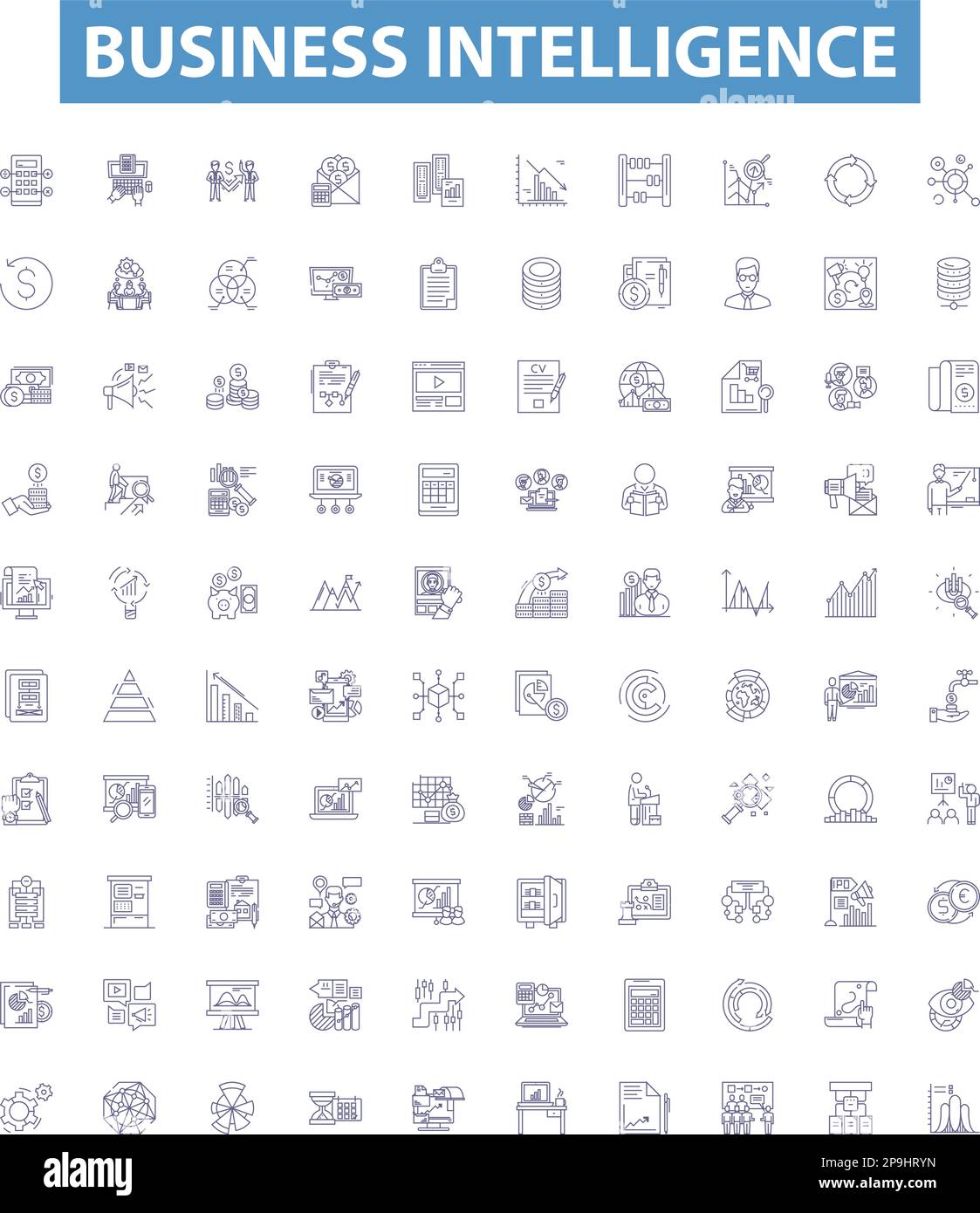 Business intelligence line icons, signs set. Analytics, Data ...