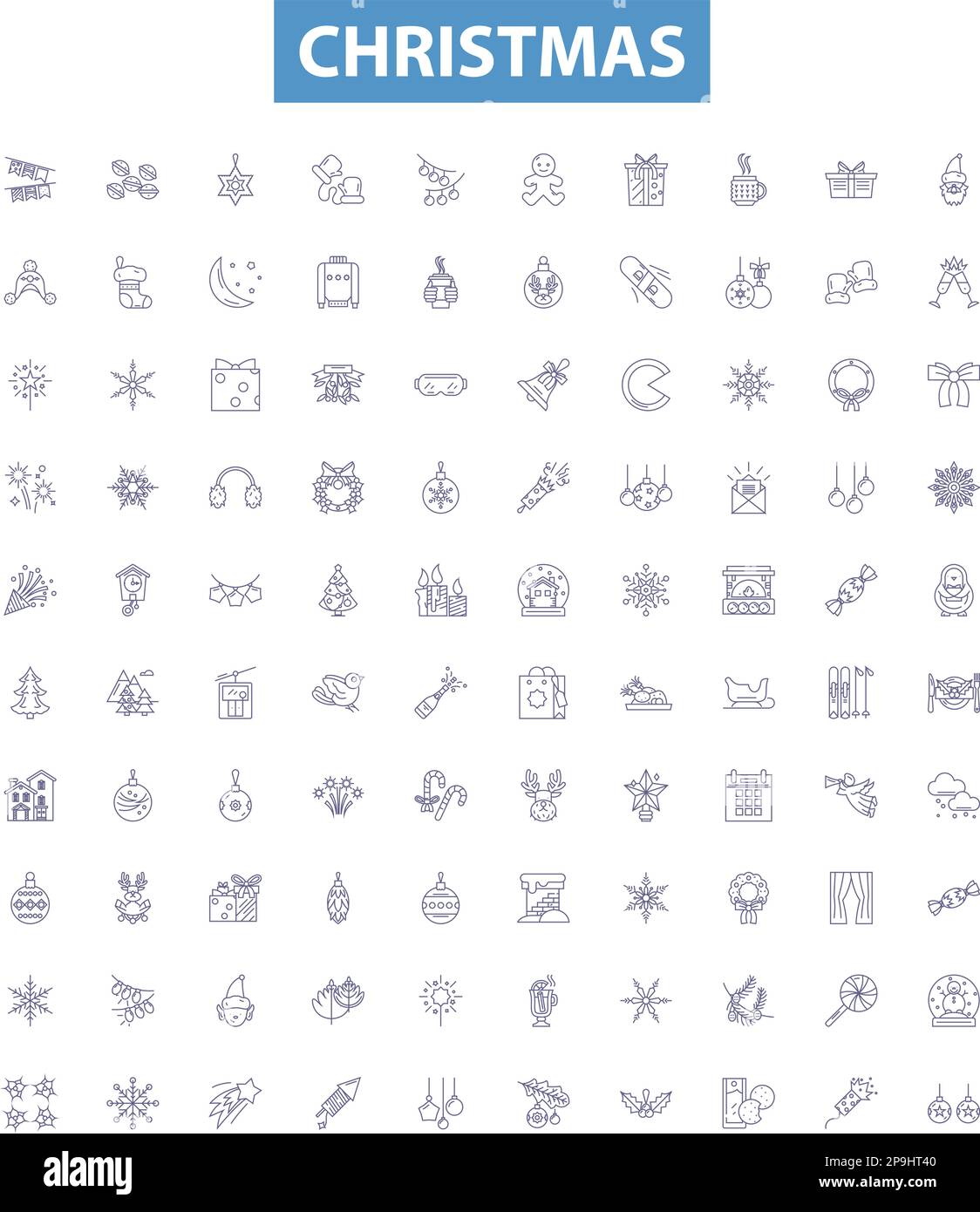 Christmas line icons, signs set. Yule, Noel, Santas, Presents, Elves ...