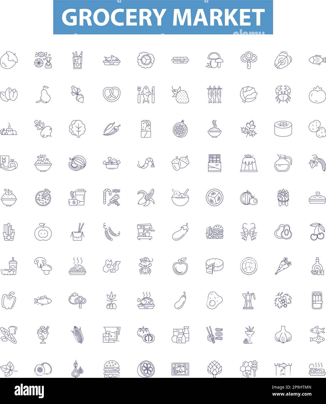 Grocery market line icons, signs set. Groceries, Market, Supermarket ...