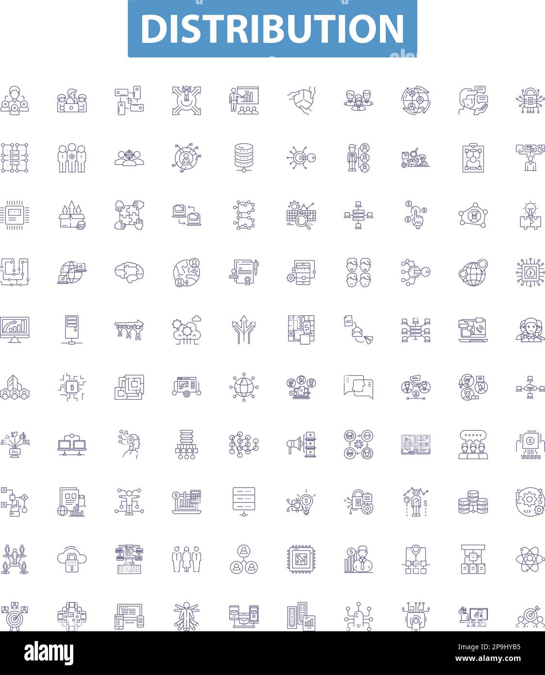 Distribution line icons, signs set. Distribute, Disseminate, Allocate ...