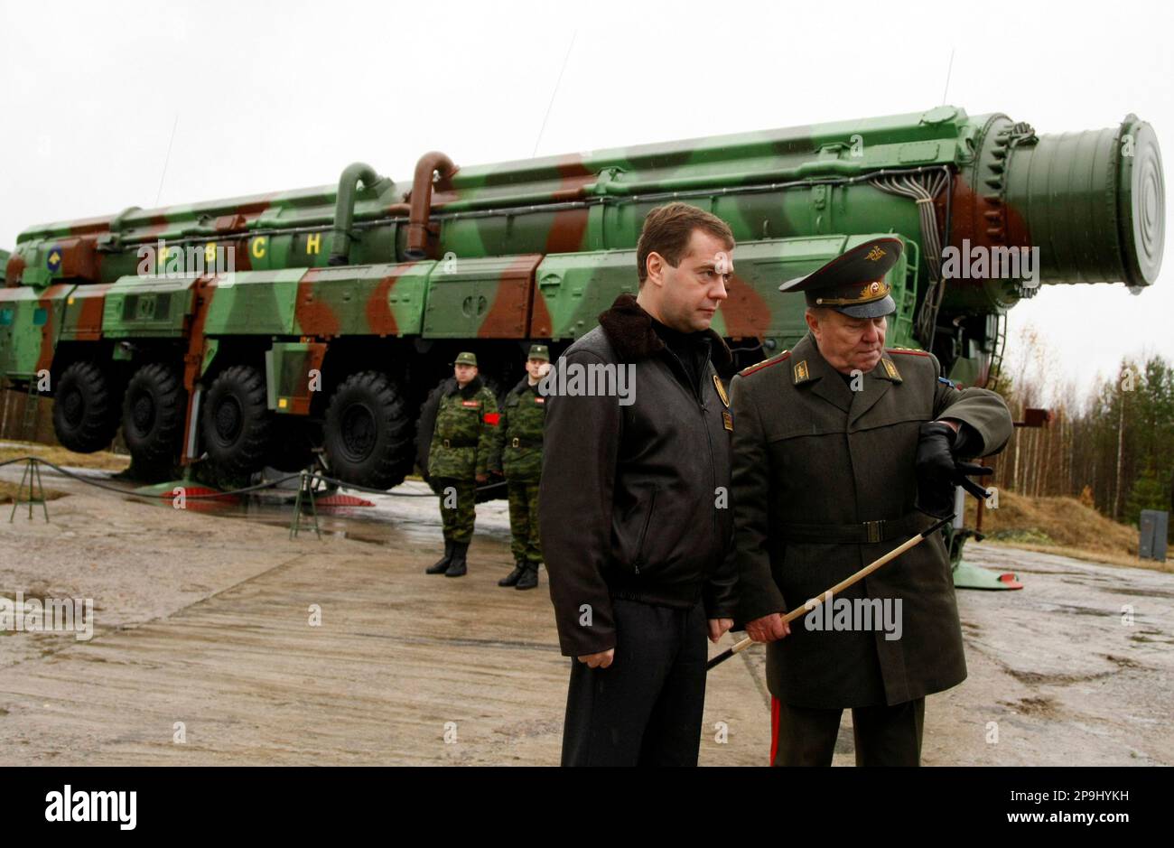 Russian President Dmitry Medvedev, left, speaks with Col. Gen. Nikolai ...