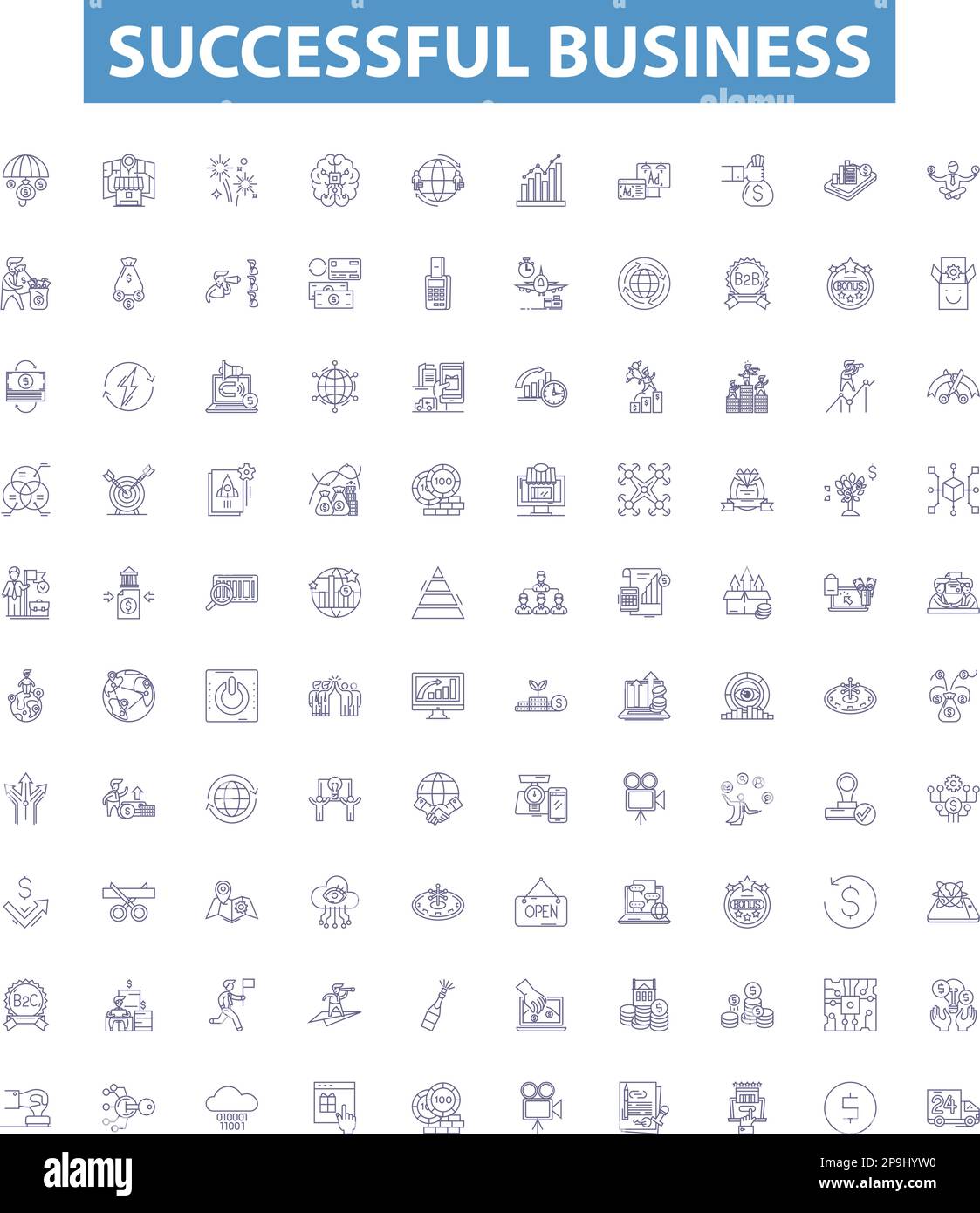 Successful business line icons, signs set. Profitable, Rewarding ...