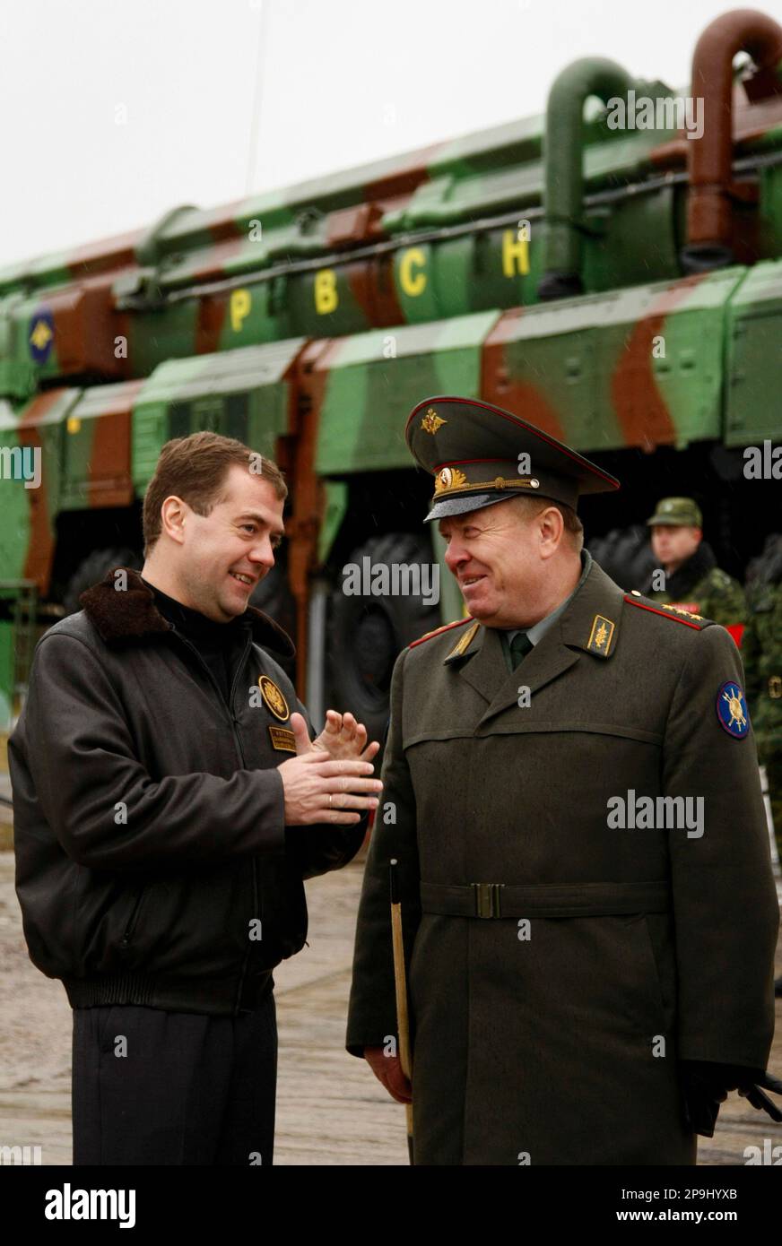 Russian President Dmitry Medvedev, left, speaks with Col. Gen. Nikolai ...