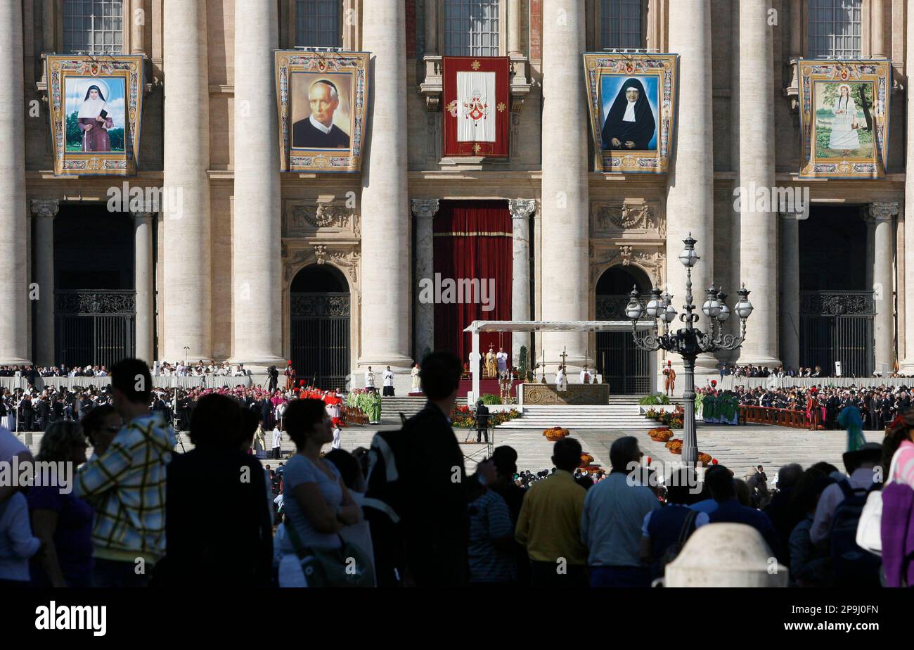 From left, tapestries depicting the four new saints, Sister Alphonsa of ...