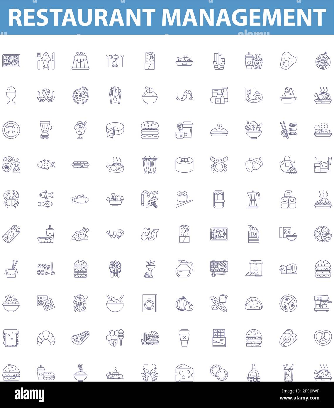 Restaurant management line icons, signs set. Dining, Menu, Food, Staff ...