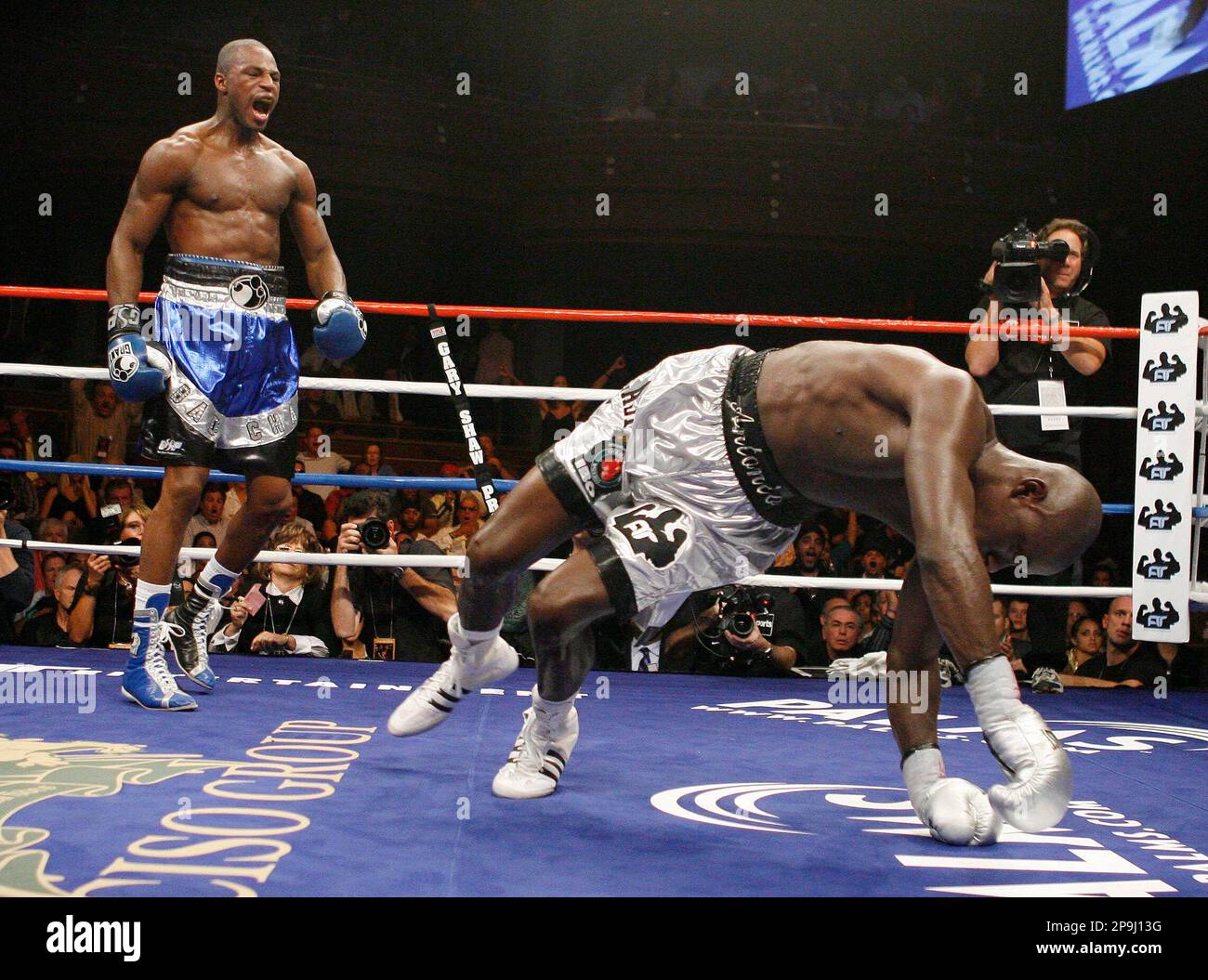 Antonio Tarver is knocked down by Chad Dawson, during the twelfth round ...