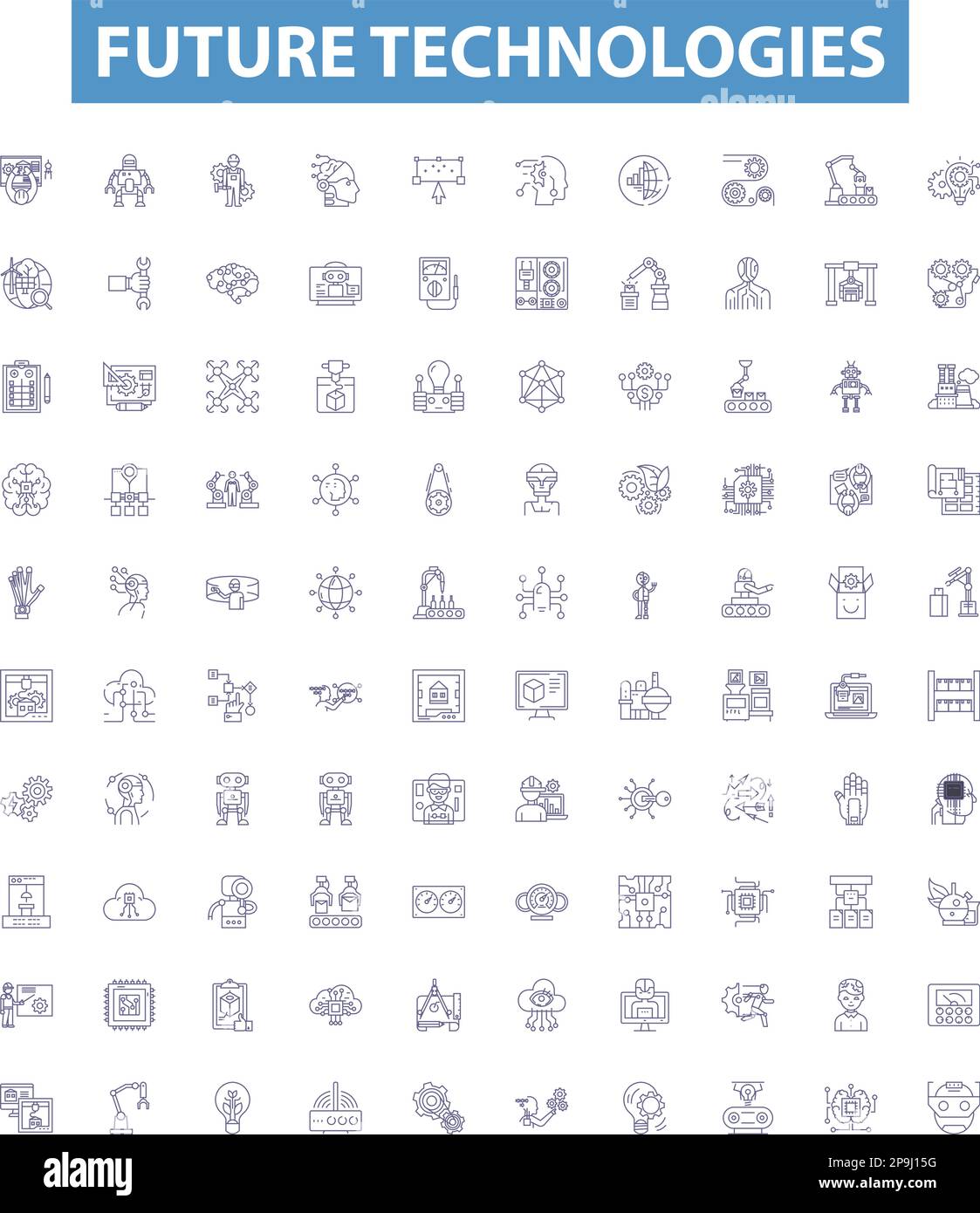 Future technologies line icons, signs set. Artificial, Intelligence, Robotics, Quantum ...