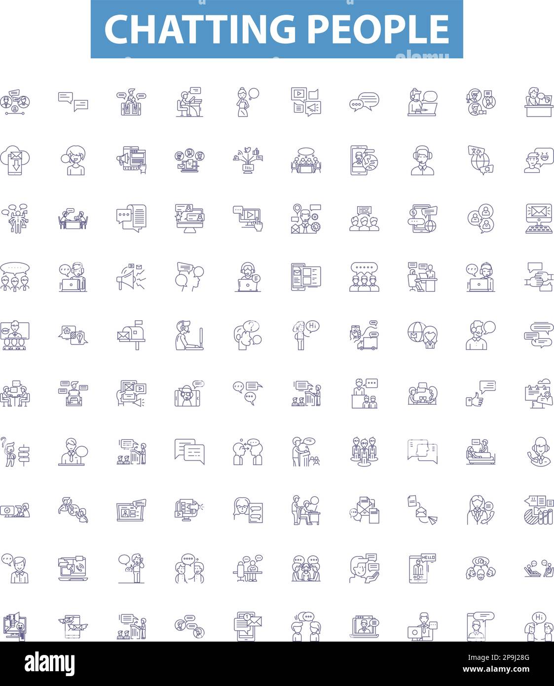 Chatting people line icons, signs set. Conversing, Chatting, Connecting ...