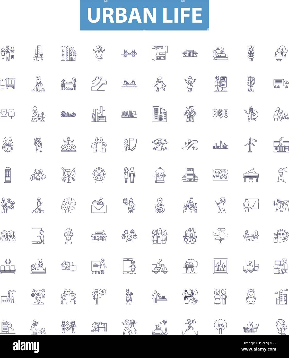 Urban life line icons, signs set. Urban, Life, City, Building, Street ...