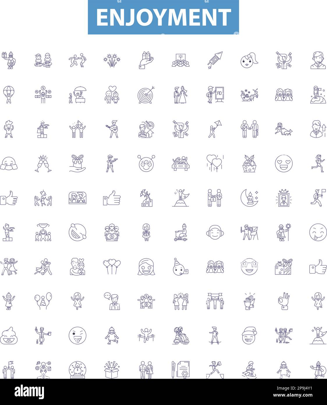 Enjoyment line icons, signs set. Delight, Rejoice, Revel, Enjoy, Jovial ...