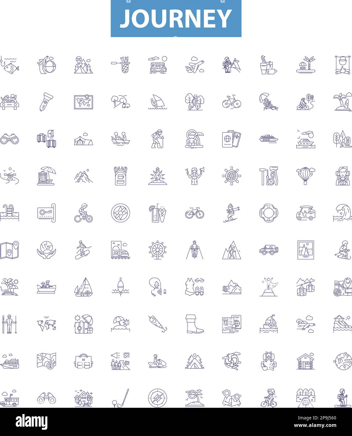 Journey line icons, signs set. Travel, Trek, Expedition, Tour, Trekking ...