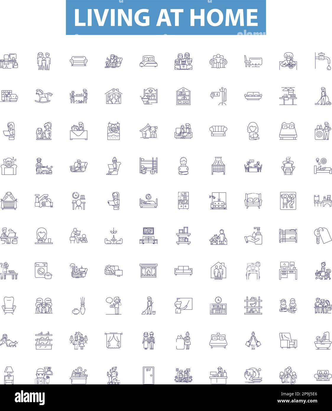 Living at home line icons, signs set. Dwelling, Residing, Co habiting ...