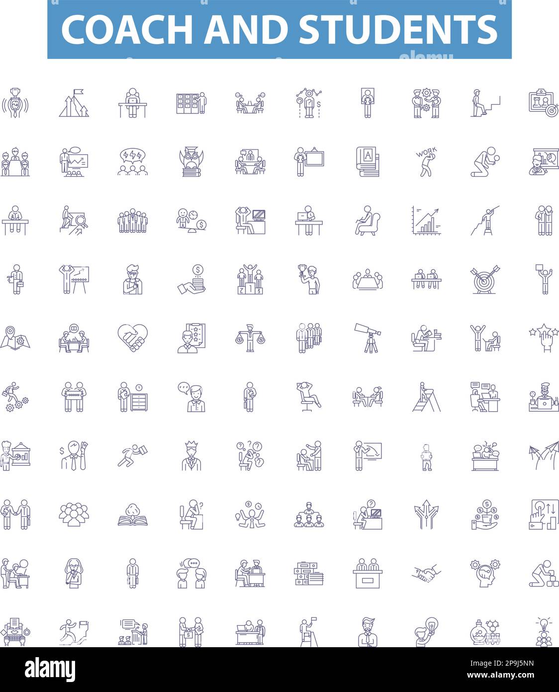 Coach and students line icons, signs set. Coach, Students, Mentor, Educator, Guide, Pupil ...