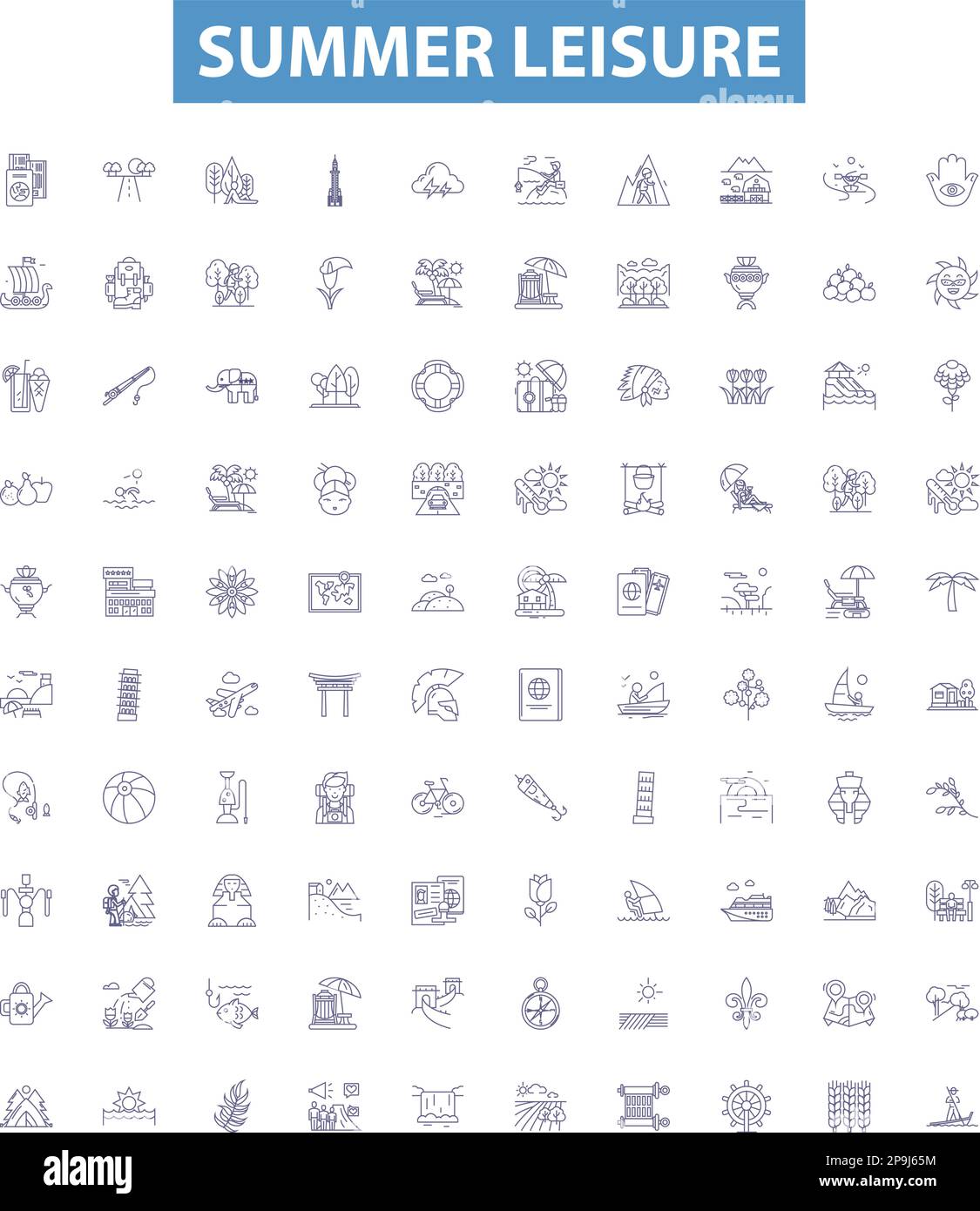 Summer leisure line icons, signs set. Vacation, Swimming, Sunbathing ...