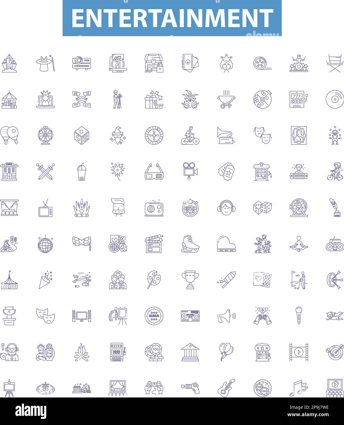 Entertainment line icons, signs set. games, movies, theater, comedy ...