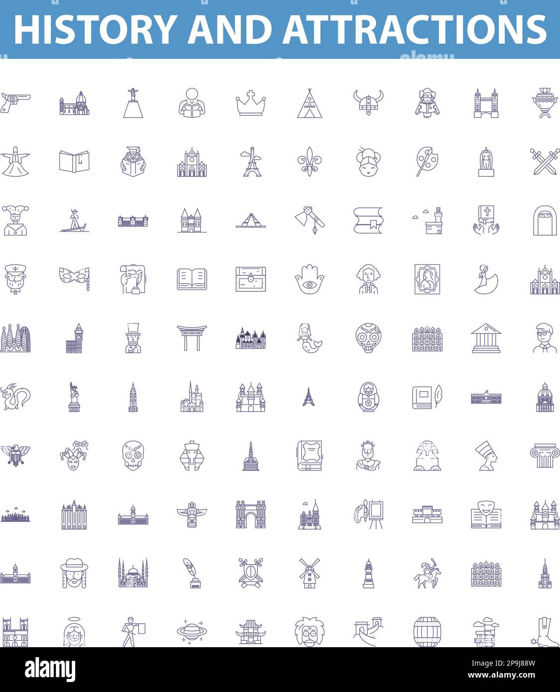 History and attractions line icons, signs set. History, Attractions ...