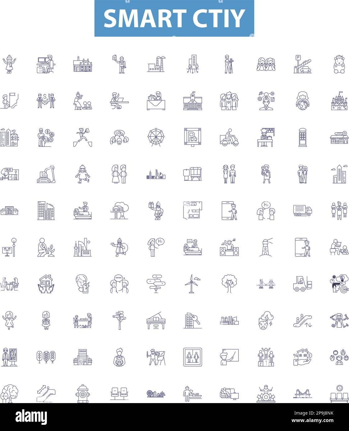 Smart ctiy line icons, signs set. Smart, City, IoT, Automation, Surveillance, Connected ...