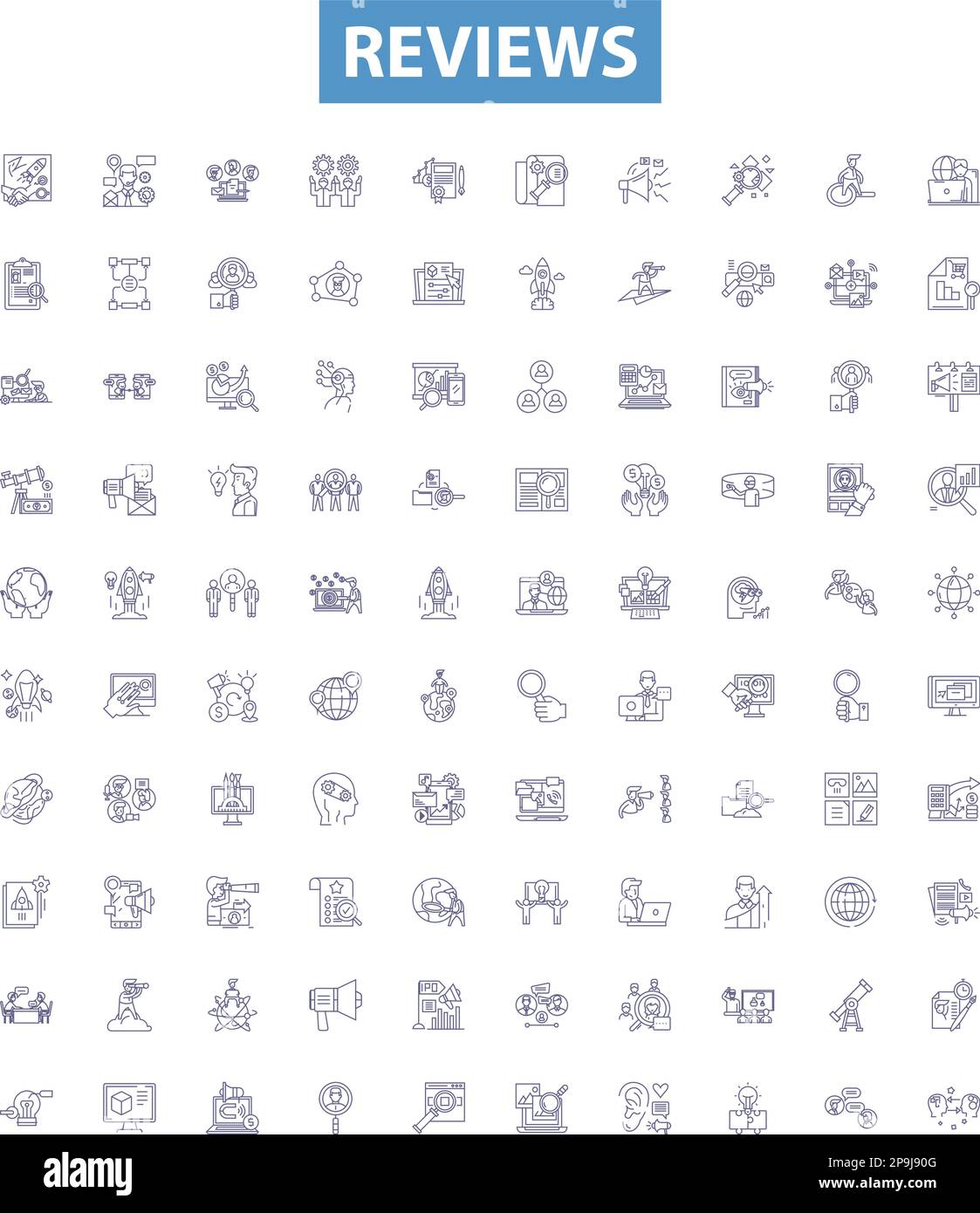 Reviews line icons, signs set. Reviews, Comment, Feedback, Analysis ...