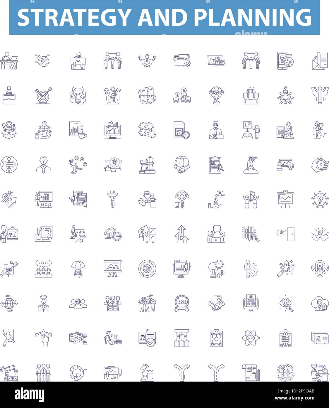 Strategy and planning line icons, signs set. strategy, planning, vision ...