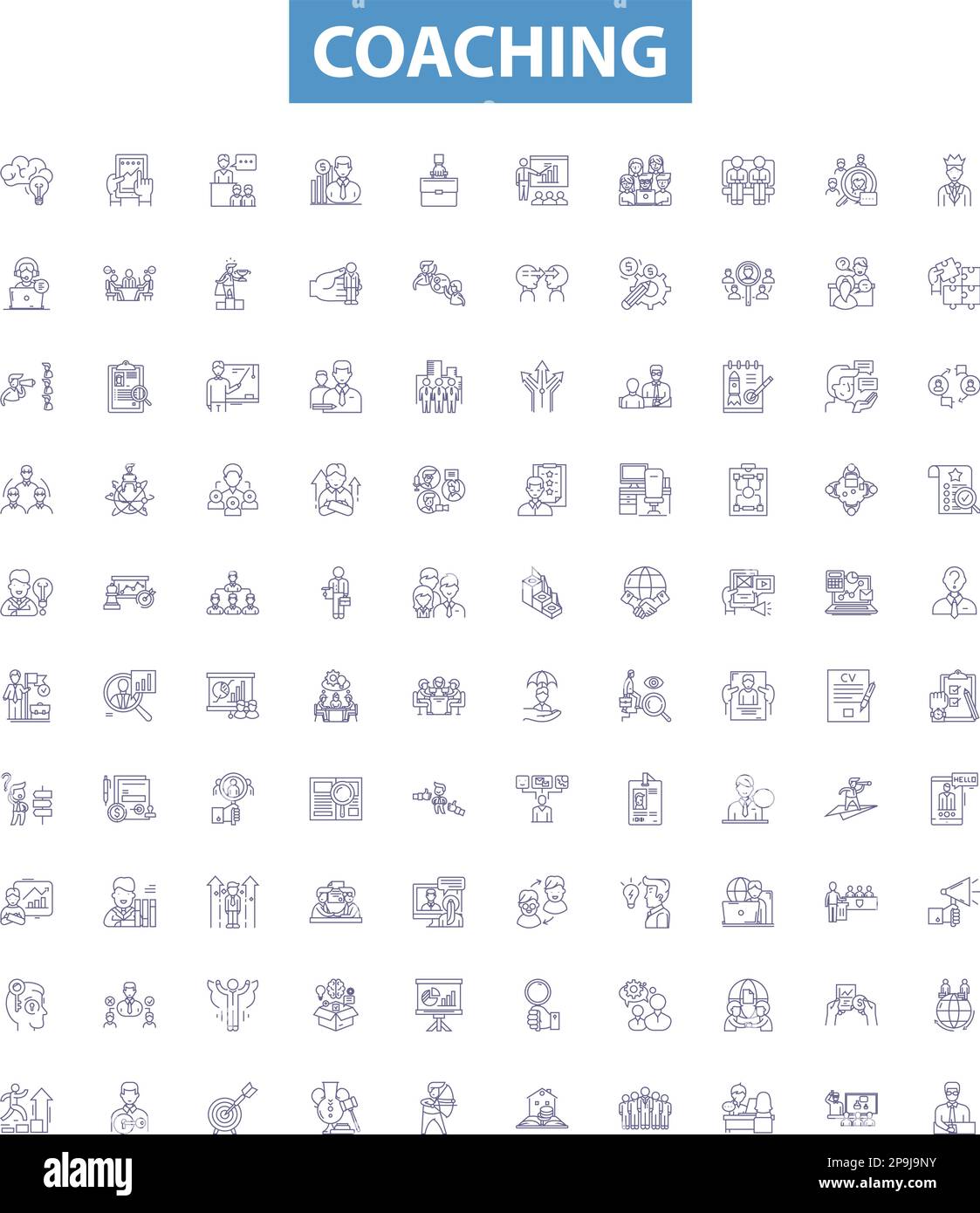 Coaching line icons, signs set. Mentoring, Guiding, Educating, Advising ...