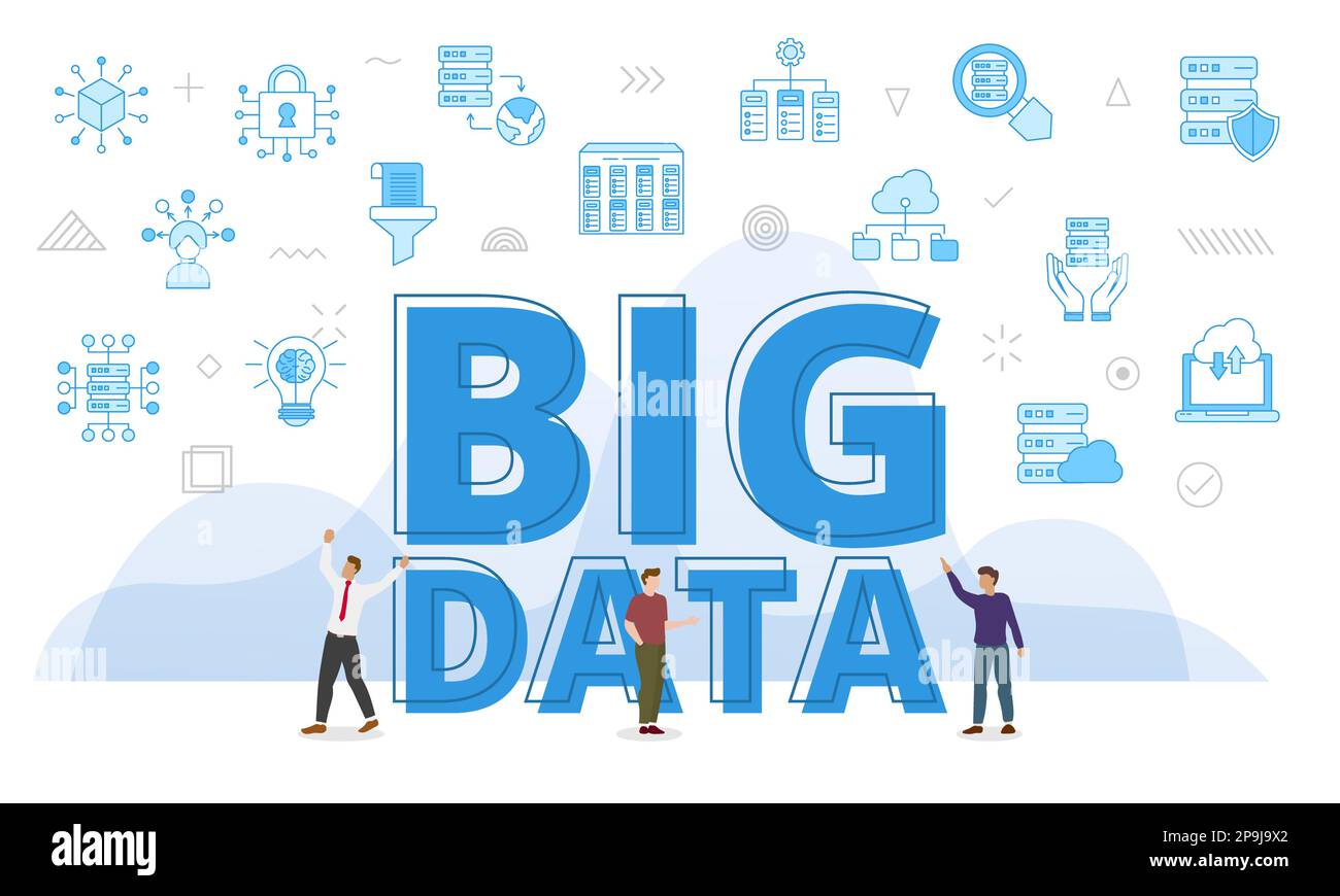big data concept with big words and people surrounded by related icon ...