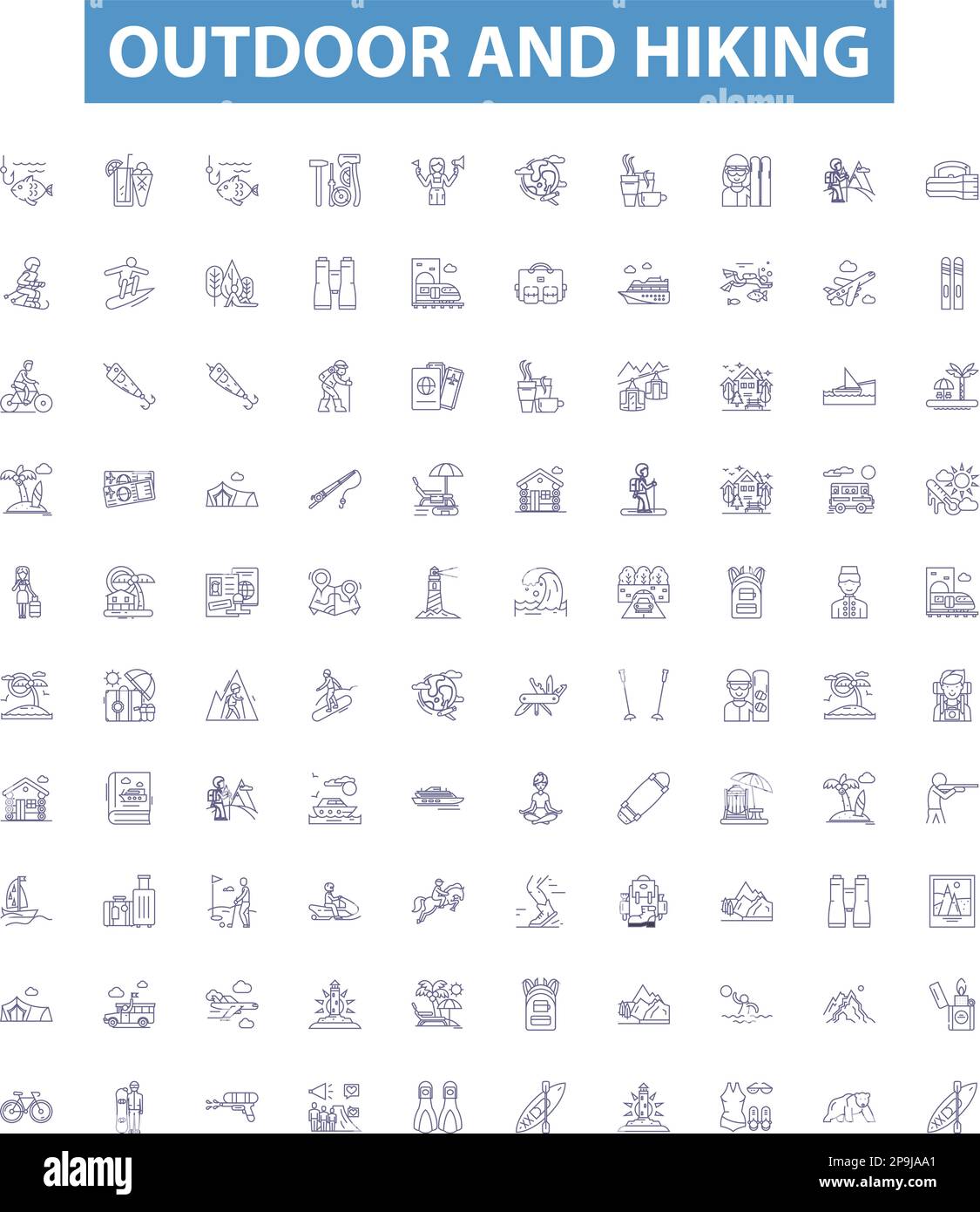 Outdoor and hiking line icons, signs set. Hiking, Outdoors, Camping ...